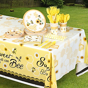 194PCS Bumble Bee Themed Party Supplies Bee Party Decorations - Bee Paper Plates and Napkins, Tablecloth, Tableware, What Will It Bee Gender Reveal Birthday Baby Shower Party Supplies, Serves 24