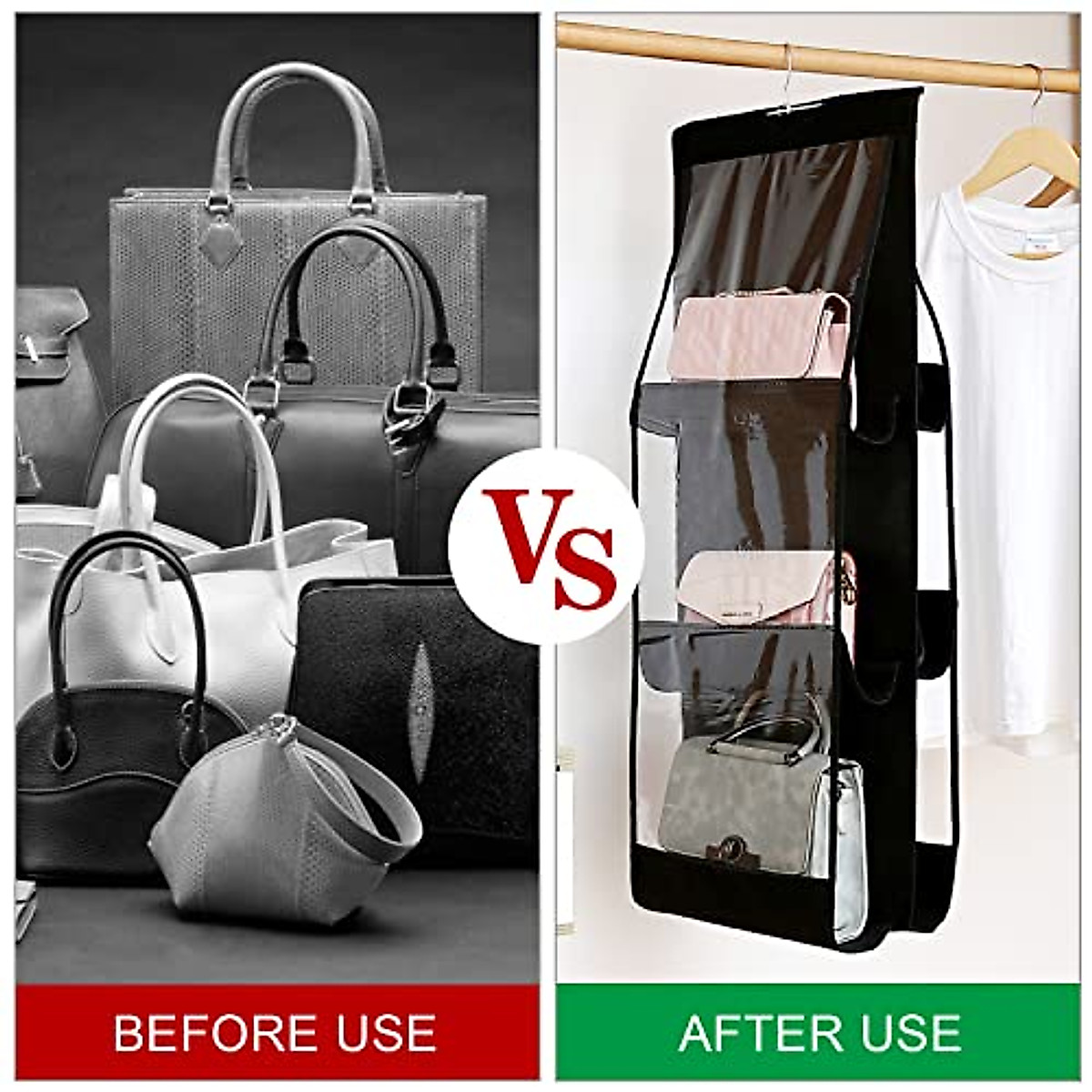 Geboor Hanging Handbag Organizer Dust-Proof Storage Holder Bag Wardrobe Closet for Purse Clutch with 6 Larger Pockets Black(1Pcs)