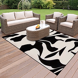 ENIGMEX Area Rug, Art Soft Non-Slip Rug, 6'x9' Rugs, Simple Abstract Contemporary Seamless Pattern Hand Drawn Flower Leaf Accent Carpet for Bedroom Living Room Hallway Outdoor Decor