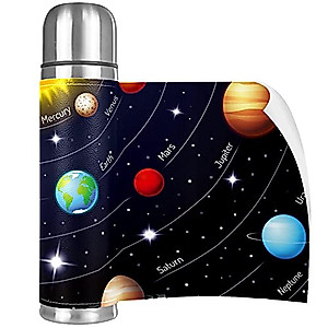 Stainless Steel Vacuum Insulated Mug, Solar System Print Thermos Water Bottle for Hot and Cold Drinks Kids Adults 17 Oz