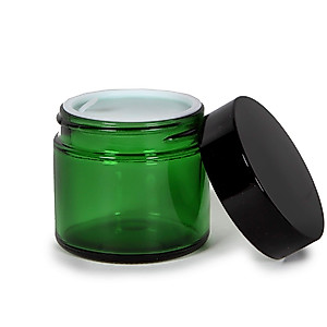 Vivaplex, 12, Green, 2 oz, Round Glass Jars, with Inner Liners and black Lids