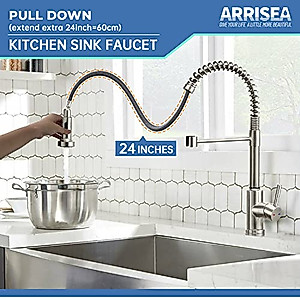 ARRISEA Kitchen Faucets Brushed Nickel, 3 Hole Stainless Steel Kitchen Faucet, Laundry Sink Faucet with Sprayer, Single Handle Outdoor Sink Faucets with Deck Plate, Llave de fregadero de cocina