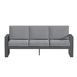 May in Color Aluminum Patio Furniture Sofa, Outdoor Modern Metal Contemporary 3-Seat Couch Chair with Cushion, Grey