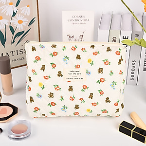 SOIDRAM Coquette Makeup Bag Coquette Aesthetic Cosmetic Bag Large Travel Makeup Organizer Cute Pouch Cotto Kawaii Toiletry Bag