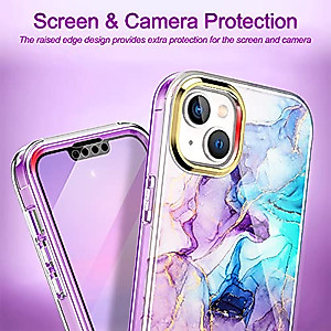 Hocase for iPhone 14 Plus Case, (with Built-in Screen Protector) Shockproof Slim Soft TPU+Hard Plastic Full Body Protective Case for iPhone 14 Plus (6.7" Display) 2022 - Watercolor Marble