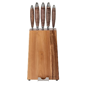 Mundial Nobilis Series 6-Piece Knife Block Set, Including 5 Knives with Wood Handle and Stainless Steel Blades and 1 Wood Block with Tablet Support