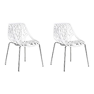 CangLong Modern Mid Century Plastic Shell Hollow Matal Legs Dining Chairs, set of 2, White 2