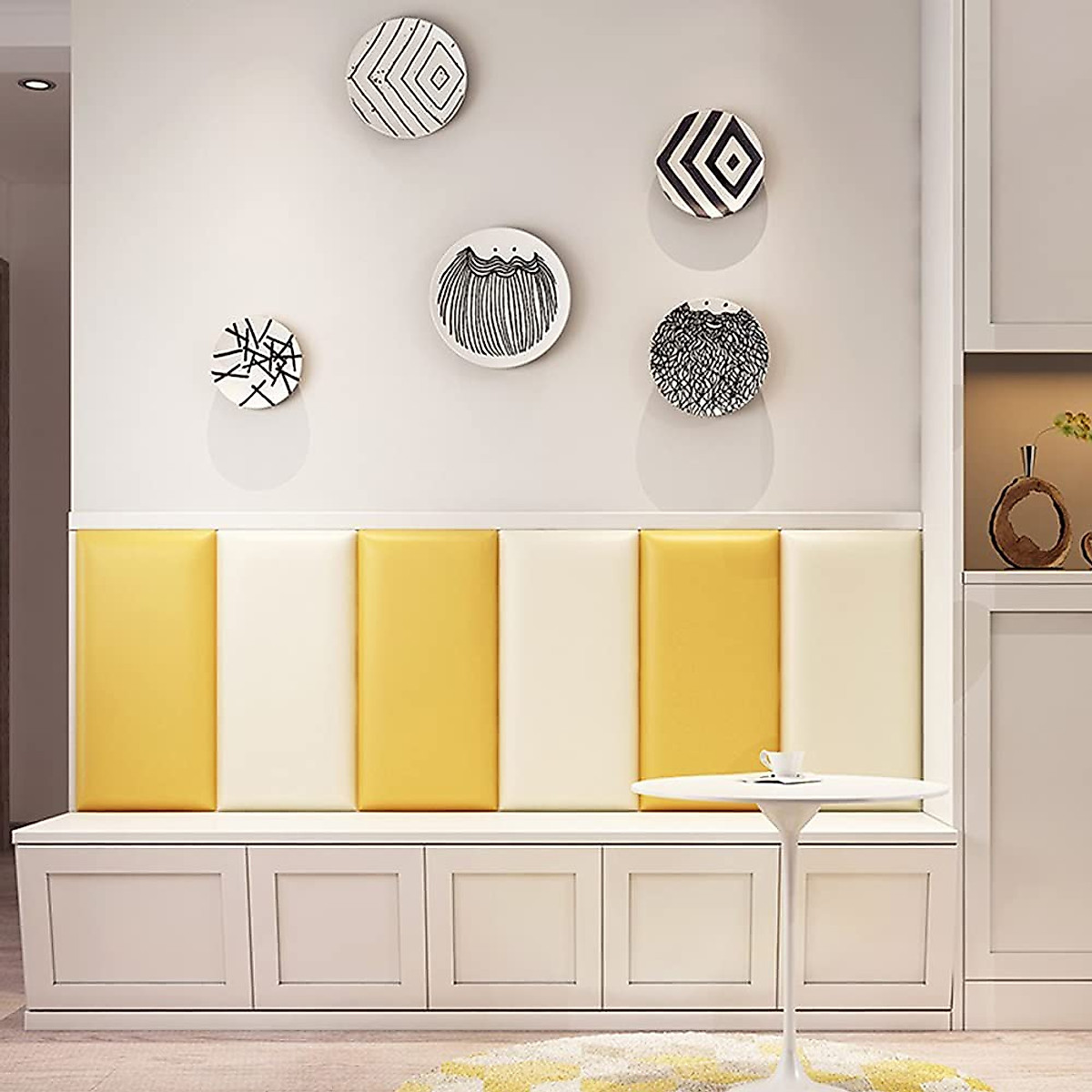 3D Anti-Collision Wall Padding for Kids, Removable Leather Cladded Décor Wall Bed Headboard for ​Tatami, Living Room, Bedroom, ​playroom, Baby Protector Wall Panels (White), 23.6 in x 11.8 in