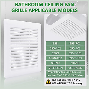 WKZO S97017068 C350GN Bathroom Ceiling Fan Grille with Springs for Wall-Mount Exhaust Fan or Bathroom Vent Fan Replace 690 693 VC305C3N 695 and 696N Ventilation Fan - Plastic Grille Cover,2 Packs
