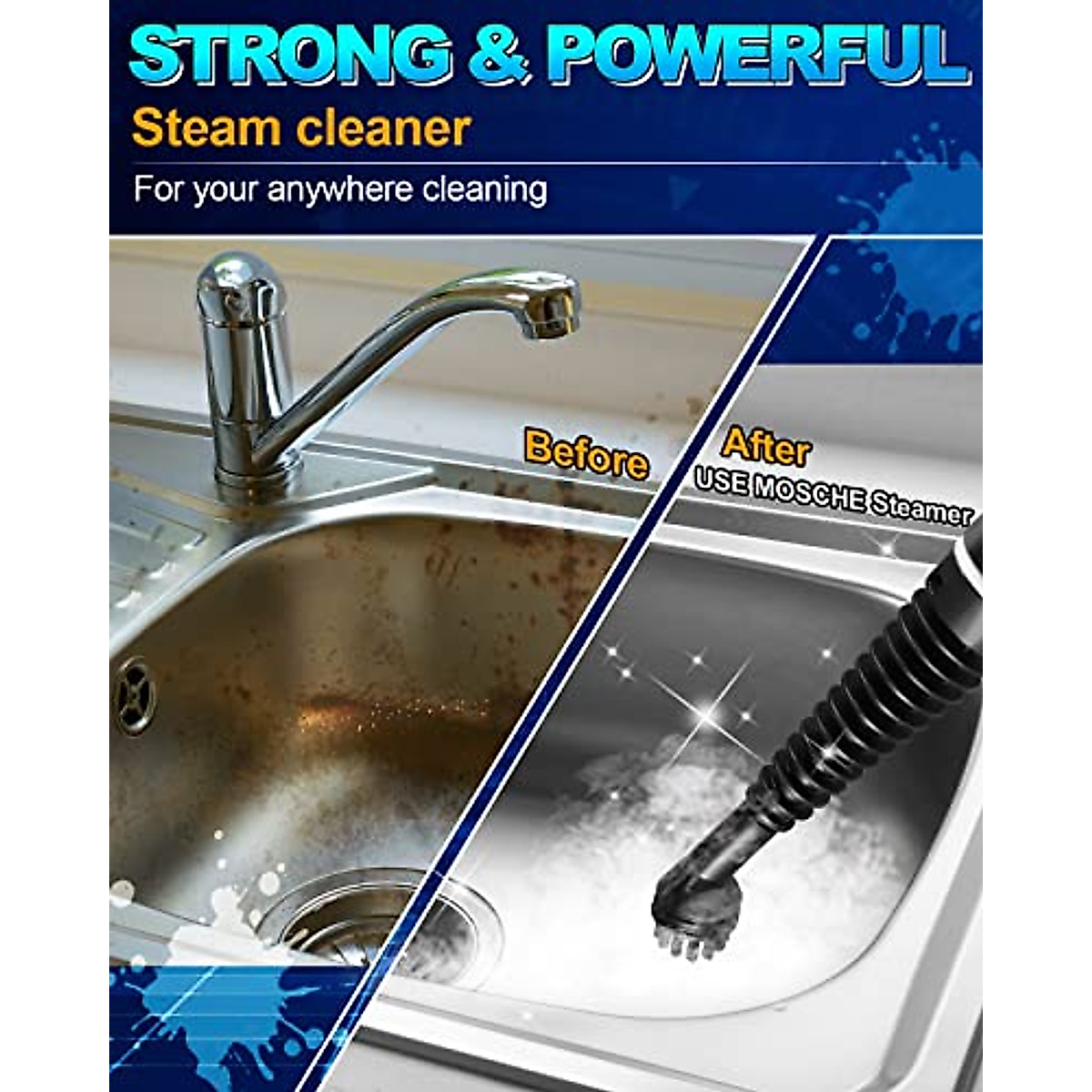 Handheld Pressurized Steam Cleaner with 11-Piece Accessory Set, Multi-Surface Steamer for Cleaning, All Natural Steam Cleaner for Home, Upholstery, Car, Floor, Grout and Tile