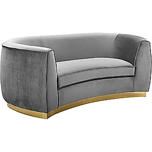 Meridian Furniture Julian Collection Modern | Contemporary Velvet Upholstered Loveseat with Stainless Steel Base in Rich Gold Finish, Grey, 70" W x 34" D x 28" H