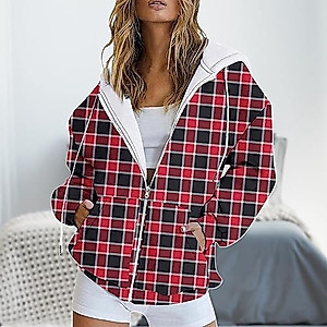 Kiosan Zip Up Hoodies For Women Fashion Autumn Plaid Printed Casual Pocket Long Sleeve Jacket Cute Drawstring (C3-W, XXXL) Stuff For Teen Girls Under 5 Dollars gift for 18 year old girl