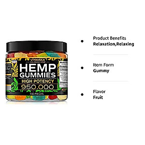 Vitamax Hemp Gummies – High Potency 950,000 – Natural Tasty Fruit Flavors - 100% Made in USA - 100ct
