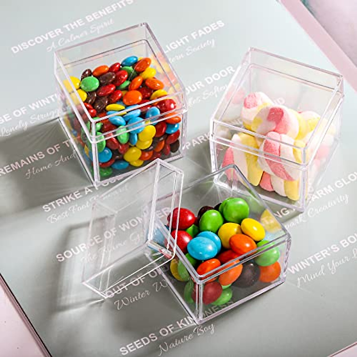 Okllen 36 Pack Acrylic Square Cube, Small Clear Box with Lids, Treat Gift Boxes Candy Storage Container for Cosmetics, Makeup, Jewelry, Party Favor, 2x2x2 Inches