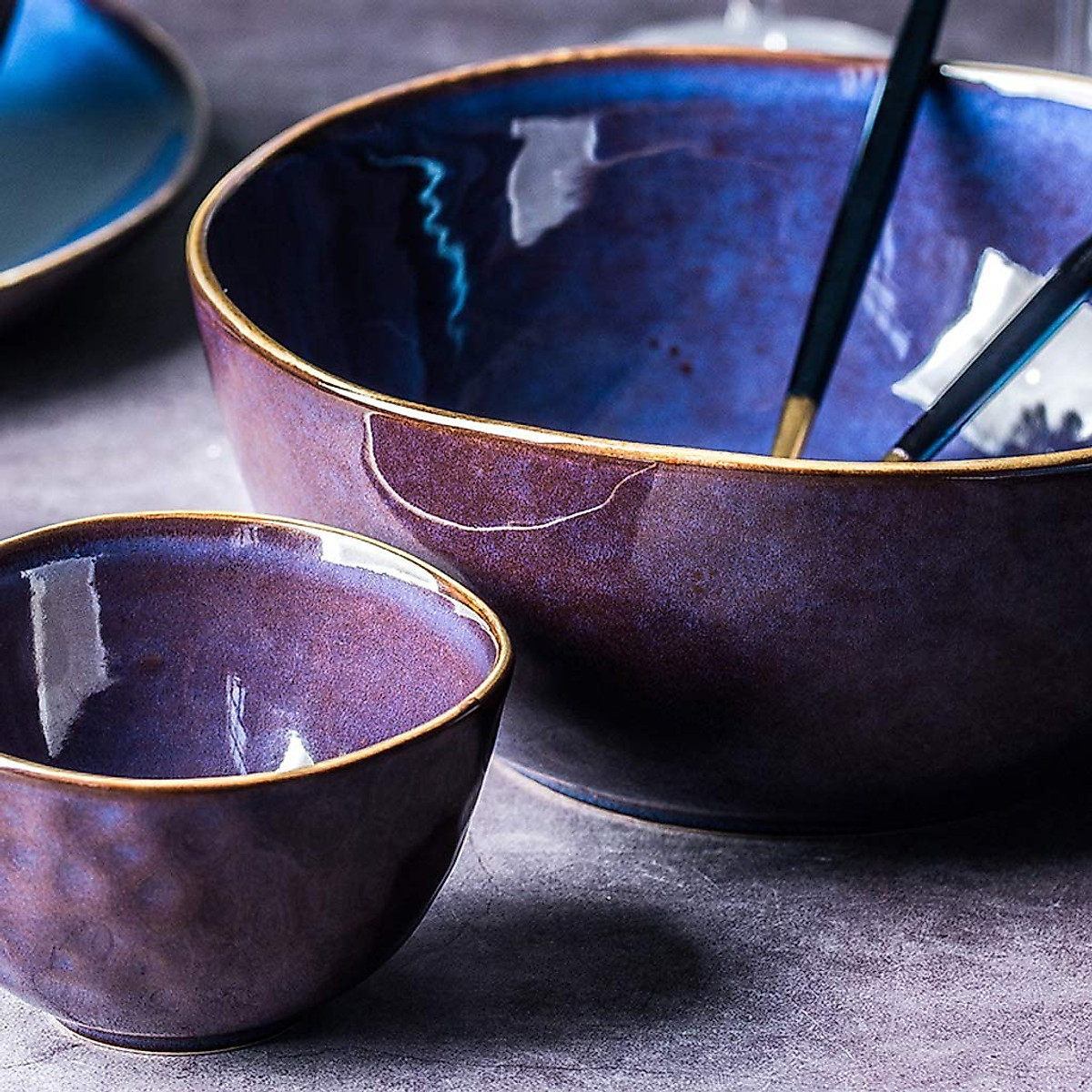 Stylish Dinner Plates,Ceramics Dinner Sets, Plate/Bowl/Mug | 36 Pieces Kiln Glaze Dinnerware - Blue Purple Porcelain Combination Set for Restaurant Family Party Halloween