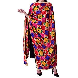 Phulkari Dupattas for Womens Hand Embroidered in Amritsar Punjabi Mirrors Fulkari Design