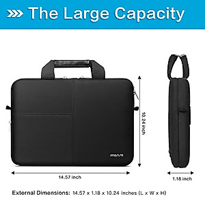 MOSISO Laptop Shoulder Bag Compatible with MacBook Air/Pro,13-13.3 inch Notebook,Compatible with MacBook Pro 14 inch 2023-2021,Polyester Briefcase with Front 3 Rectangle Separate Pockets & Belt, Black