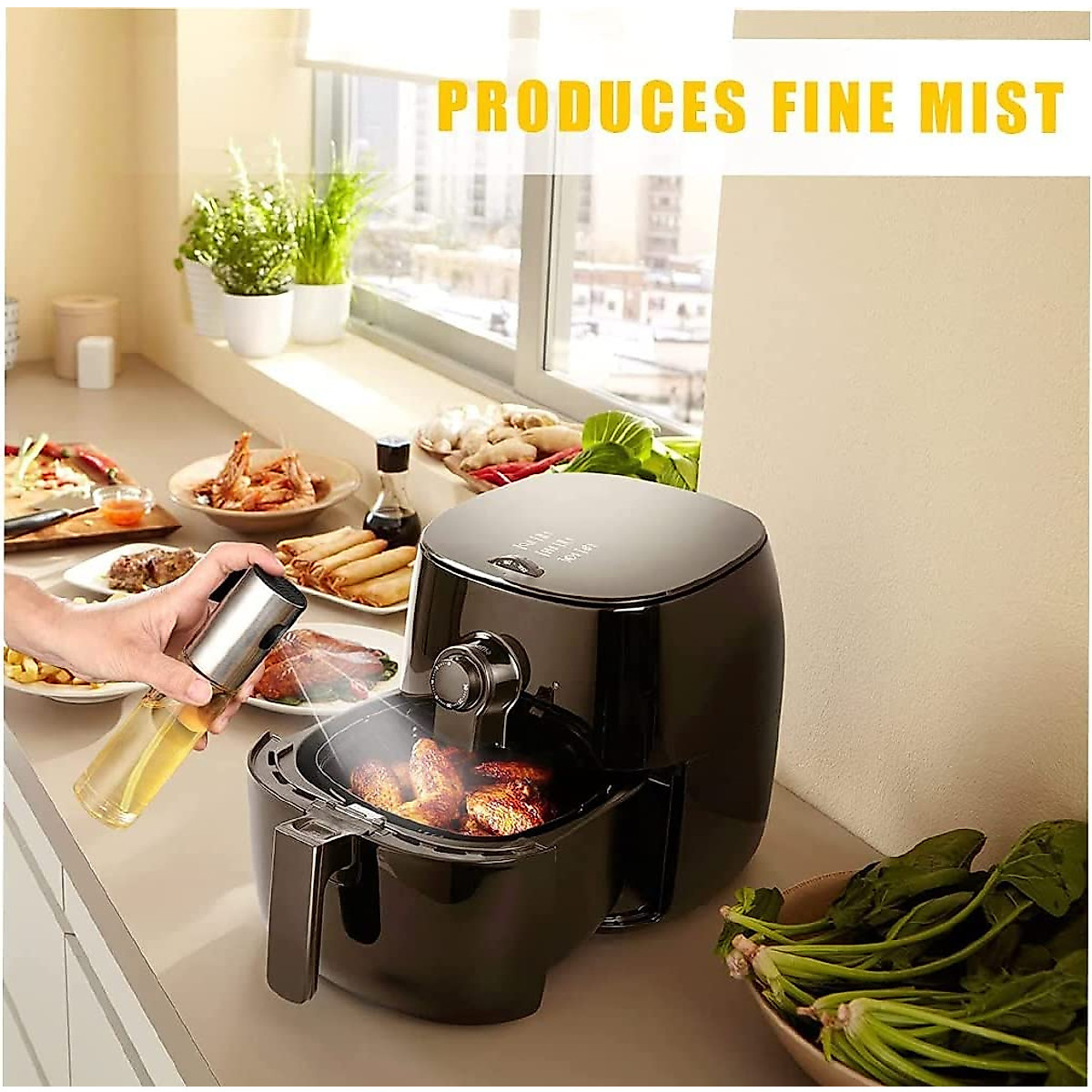 Olive Oil Sprayer for Cooking, Oil Mister, Oil Spray Bottles for Kitchen, Kitchen Gadgets for Home, Air Fryer, Baking, Salad, Grilling, Bbq, Roasting,100ml Oil Spray Food Grade Glass (with funnel)