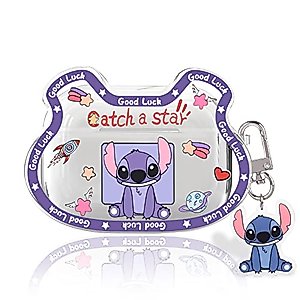 Cute Case for Airpods Pro Cover with Kawaii Blue Big Ear Dog Keychain for Women Girls Kid Funny Clear Protective Soft Silicone Cover Skin