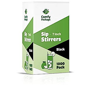 [1000 Bulk Pack] 7 Inch Plastic Sip Stirrers/Straws - Disposable Stir Sticks for Coffee & Cocktail - Black