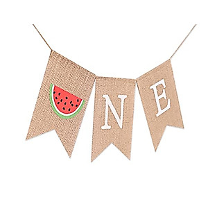 Melon First Birthday Decoration - Watermelon Burlap Highchair Banner - Summer Baby's First Birthday Sign (watermelon+NE)