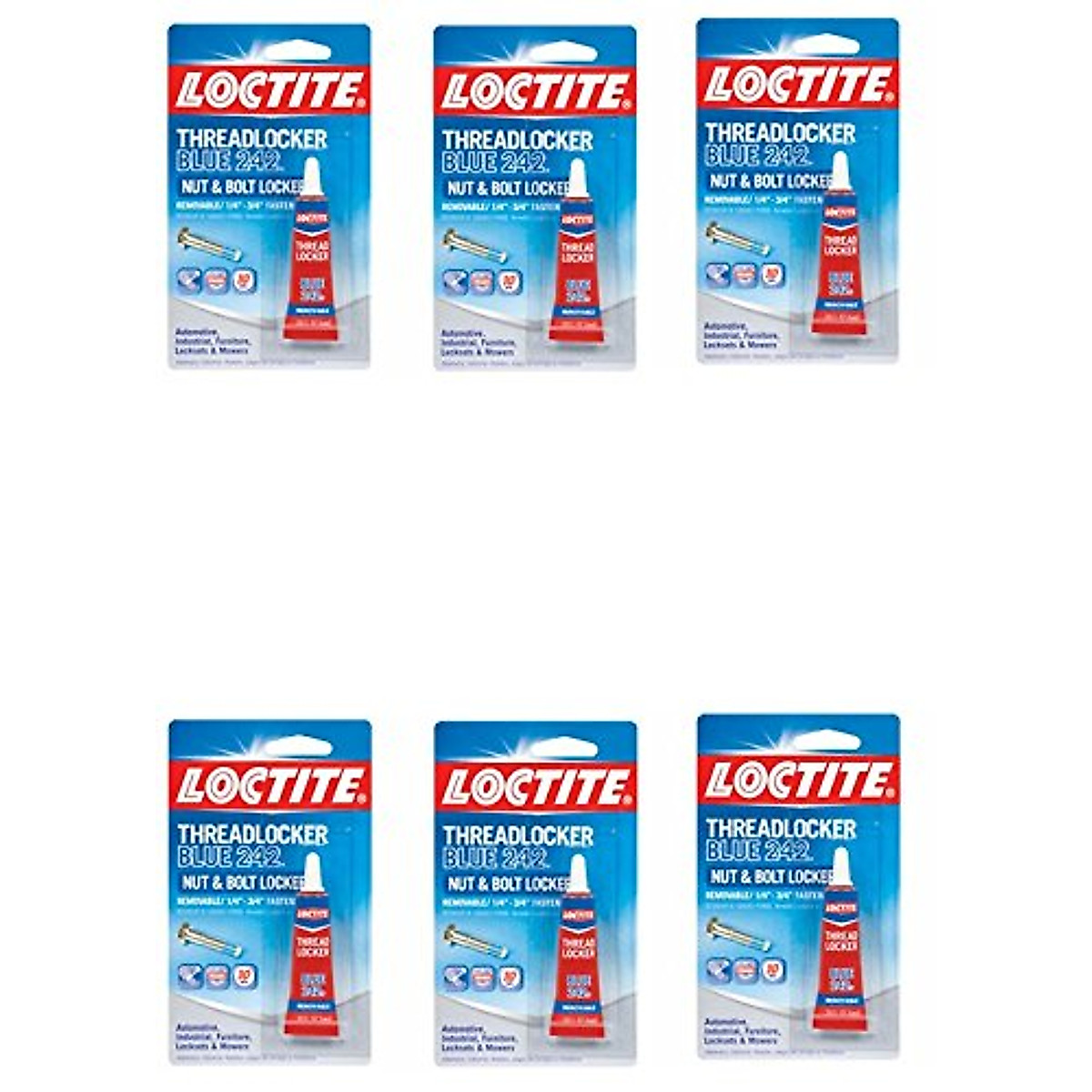 Loctite Heavy Duty Threadlocker, 0.2 oz, Blue 242, 6 Pack