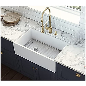 Ruvati 30-inch Fireclay Farmhouse Offset Drain Kitchen Sink Single Bowl White - Left Drain - RVL2018WL