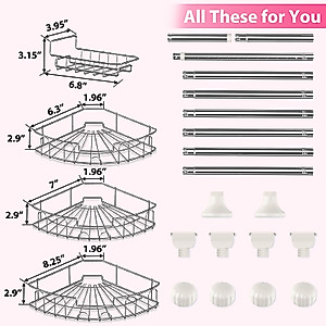 BsBsBest Shower Organizer Caddy 39-125" Stainless Steel Shower Shelves Rack Adjustable Organization And Storage Head Holder for Inside Shower Bathroom Bathtub Caddy Rustproof Tension Pole Silver