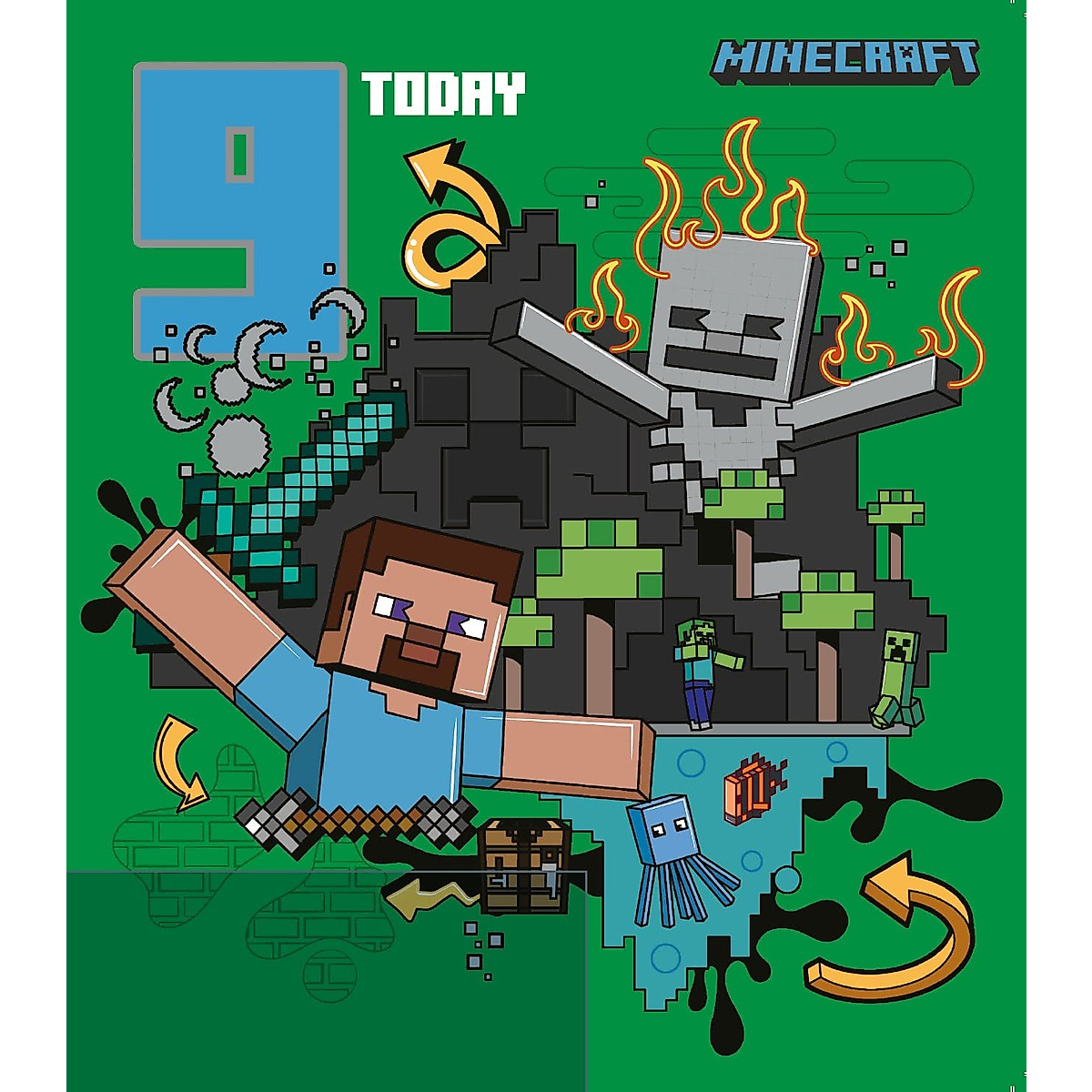 Danilo Promotions LTD Minecraft 9th Birthday Card, Childrens Birthday Card For 9th Birthday Celebration, Minecraft Card For Kids, Officially Licensed Birthday Card