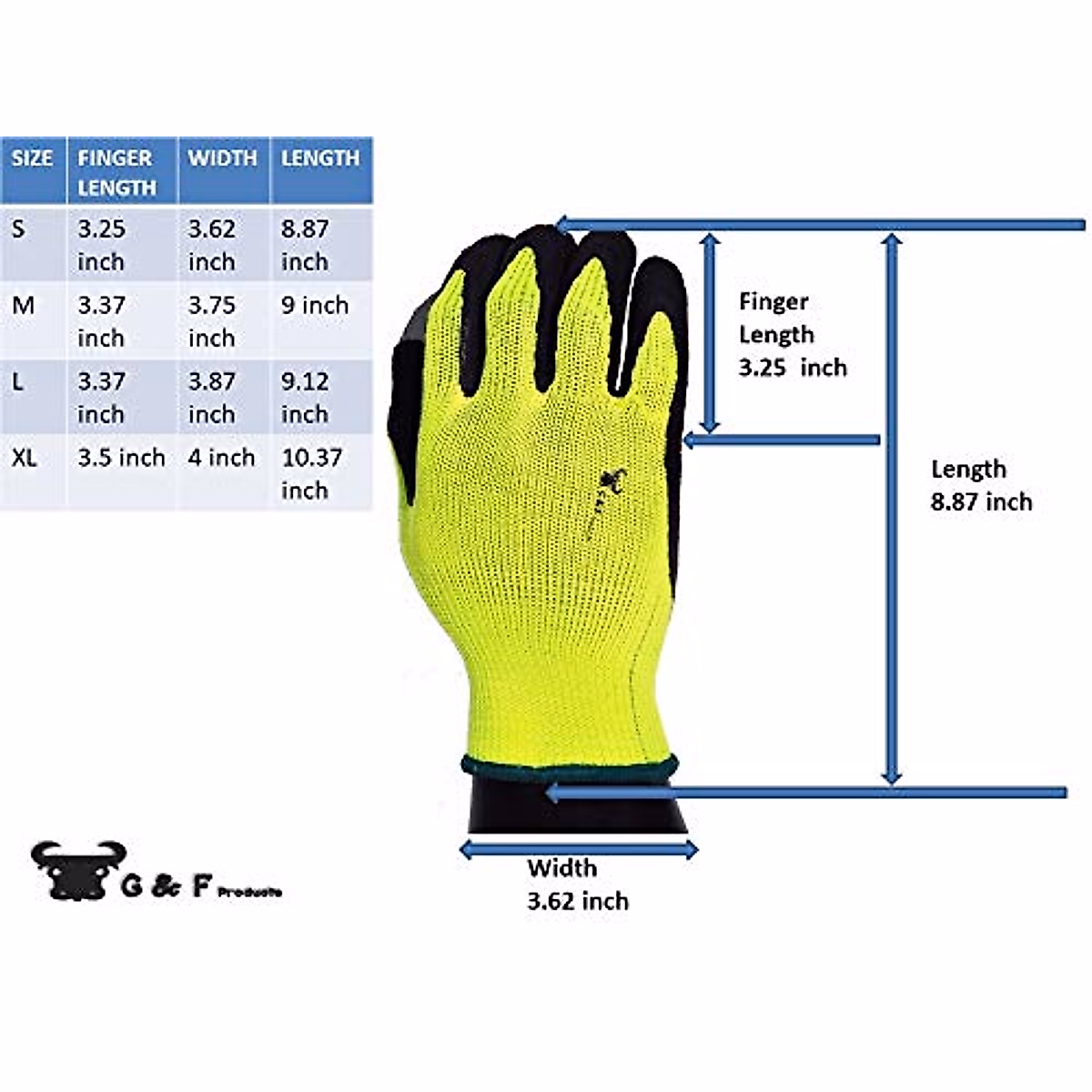 G & F 1516 6 Pairs Pack Premium High Visibility Low emissions Green Work and gardening Gloves for Men and Women. MicroFoam Textured Coated Palm and Fingers Gloves for Gardening Work, X-Large, Green