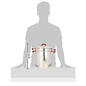 EXCELSTEEL 12 Qt Multifunction Stainless Steel Pasta Cooker with Encapsulated Base, Vented Glass Lid, and Riveted Silicone Covered Handles, 10"D x 13.75"W x 14"H