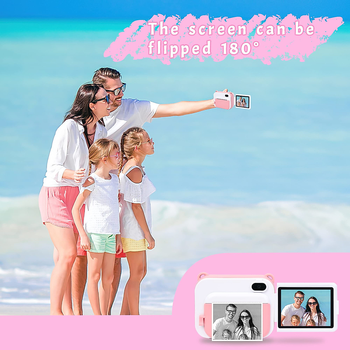 SudnXih Instant Camera for Kids Toys for 5-8 Year Old Girls, Kids Camera Instant Print Birthday Gifts for Girl Age 4 5 6 Selfie Camera with 180 Flip Screen Pink