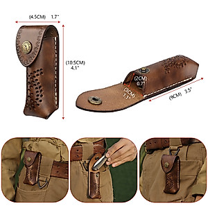 Tourbon EDC Leather Pocket Folding Knife Sheath Carrier Holster Flashlight Holder Case Wine Bottle Opener for Belt