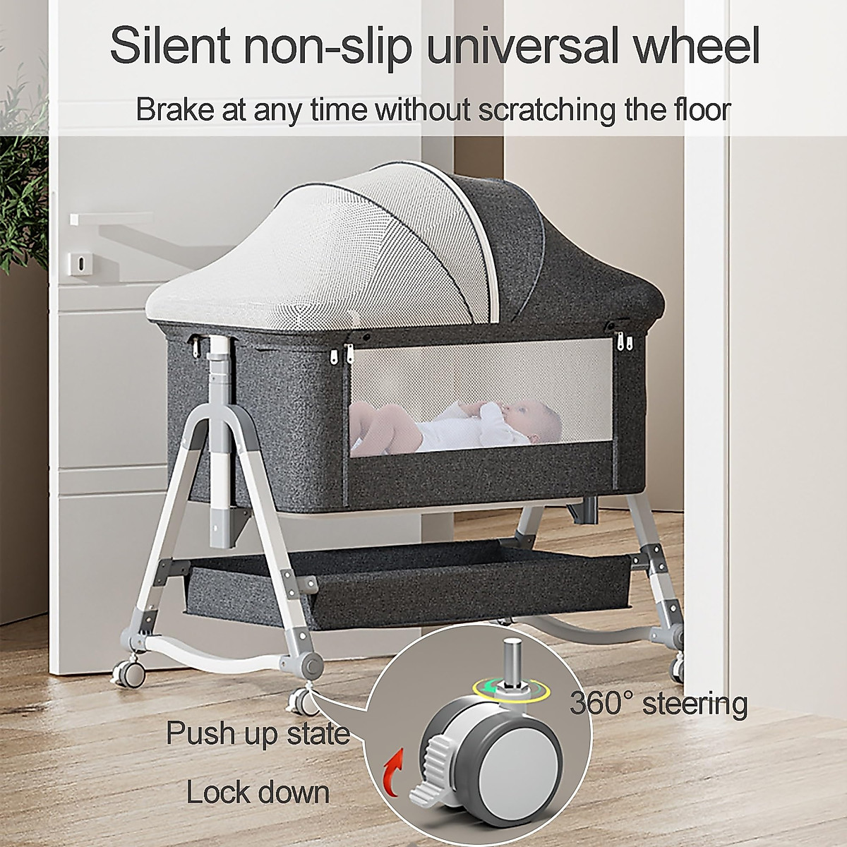 3 In 1 Baby Bassinet,baby Rocker,Bedside Sleeper, Adjustable Bassinets Crib,Rocking Cradle Adjustable Bedside Crib With Mattress, Storage Basket & Mosquito Net, Portable Baby Bed For Infant/Newborn (