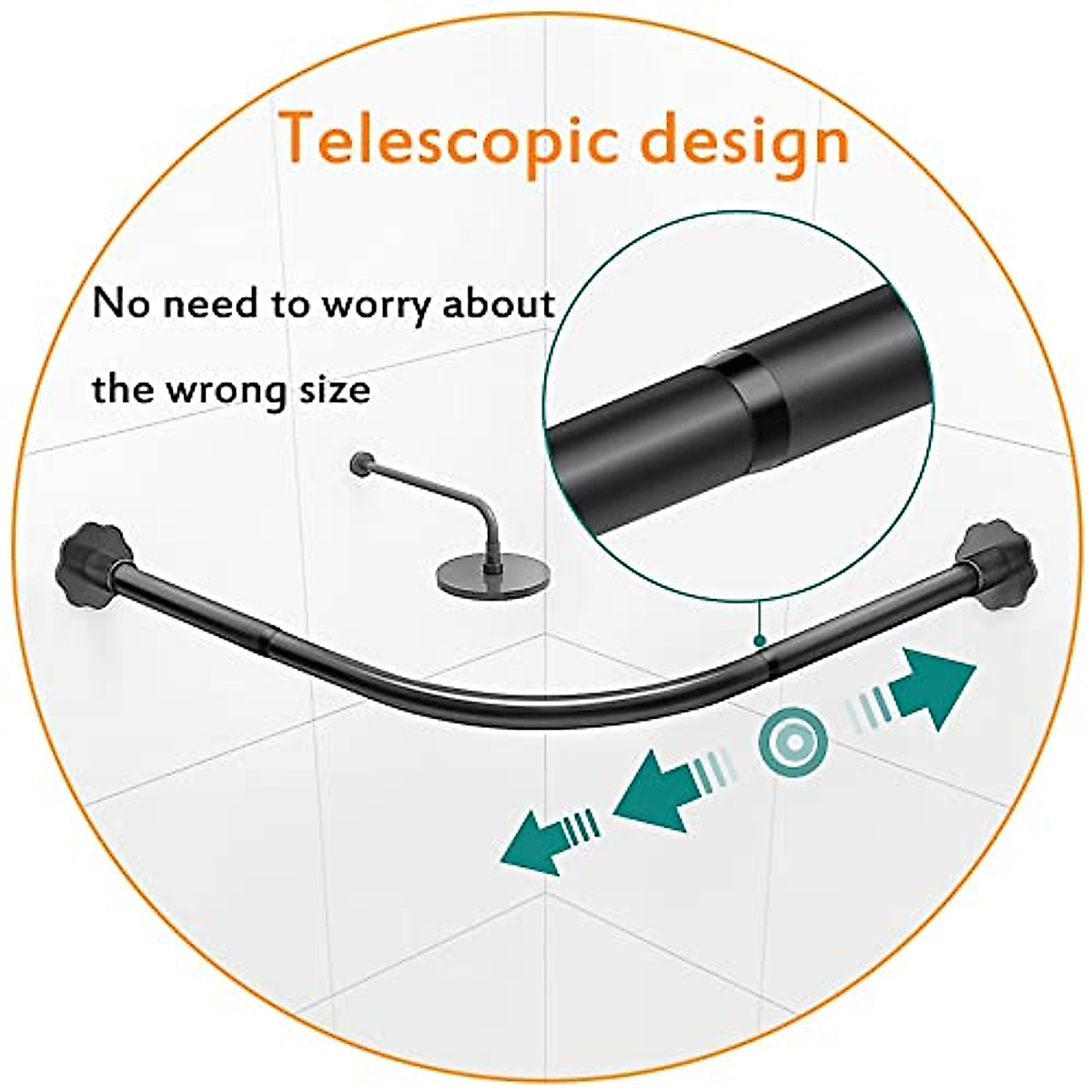 Shower Curtain Rail L Shaped Curved Shower Curtain Rod, For Bathtub, Closet, Doorway, 304 Stainless Steel, Including Fittings, Black (90-130cm/90-130cm)