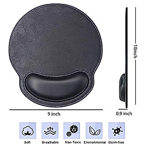 Ergonomic Mouse Pad with Wrist Support,PU Leather Mousepad for Laptop Computers Mac,Non Slip Rubber Base Memory Foam Wrist Rest Mouse Pads for Men Women,Home Work Office Gaming,Pain Relief ,Black