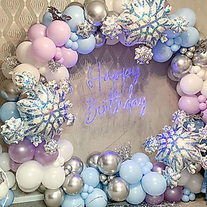 Blue Purple Snowflake Balloon Garland Arch Kit,148Pcs Ice Snow Blue Purple Silver White Balloons for Winter Wonderland Christmas Baby Shower Snow Princess Girls Birthday Party Decorations