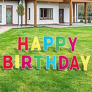 HOSMER Happy Birthday Yard Signs with Stakes -15'' Large Happy Birthday Yard Sign Letters - Waterproof Happy Birthday Yard Letters with Stakes - Happy Birthday Signs for Yard - Alphabets Yard Letters