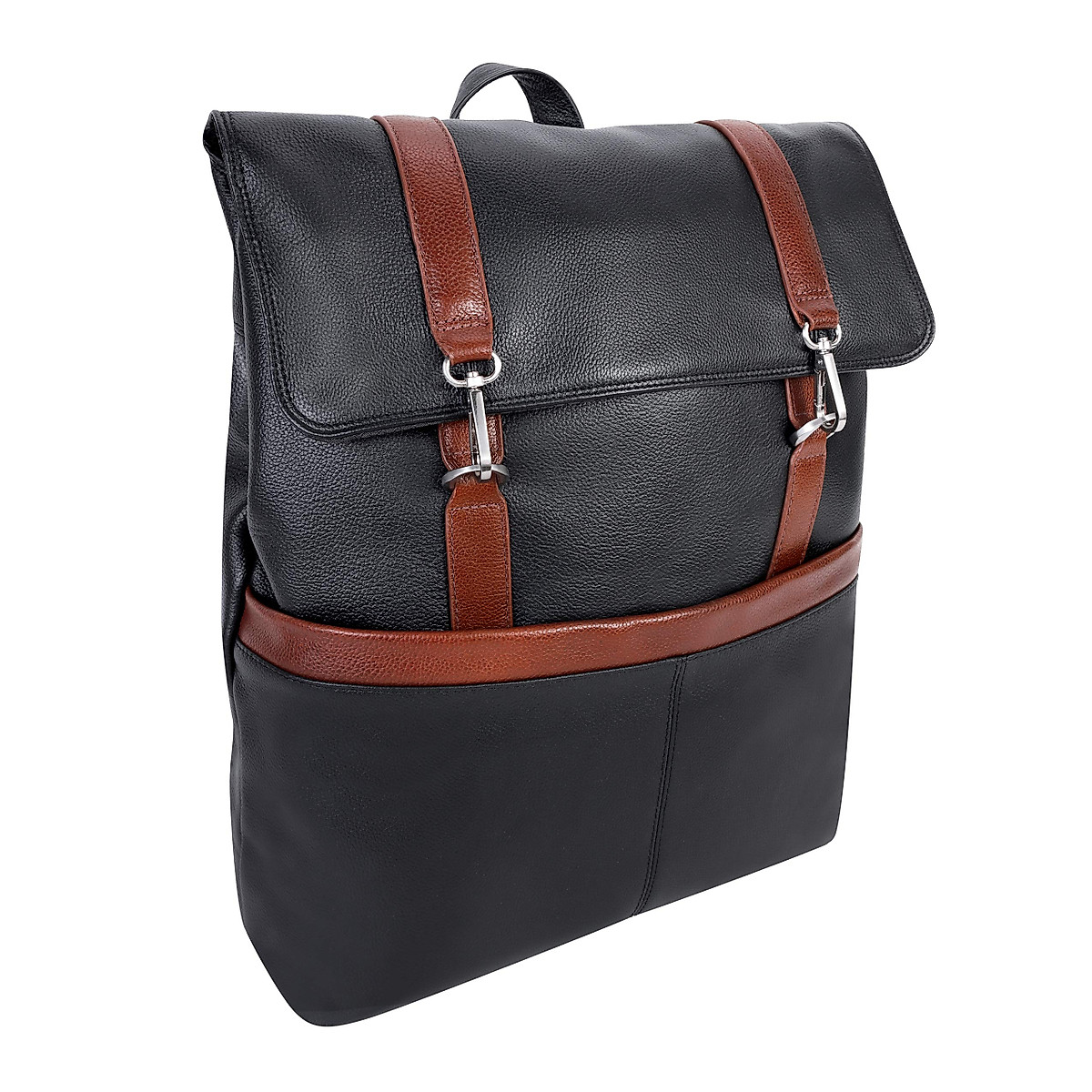McKleinUSA Element Pebble Grain Calfskin Leather 17" Leather Two-Tone Flap-Over Laptop & Tablet Backpack Black (18472)