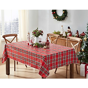 Newbridge Hamilton Red and Black Tartan Plaid Christmas Vinyl Flannel Backed Tablecloth, Traditional Xmas Holiday Plaid Vinyl Tablecloth with Flannel Backing, 60 Inch x 120 Inch Oblong/Rectangle