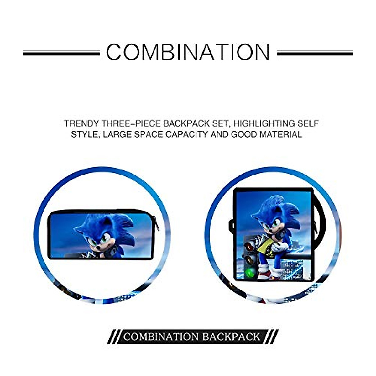 SUONI 3 Pcs Backpack Set for Boys Girls Adult,Backpack with Shoulder Bag Pencil Case 1, One Size