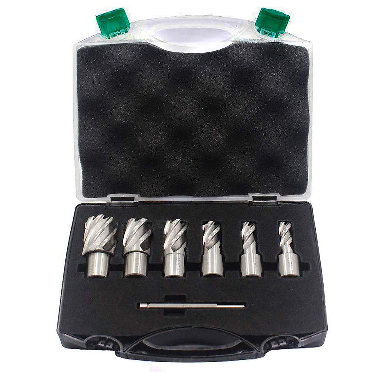 OSCARBIDE Annular Cutter Set 7 Pieces 3/4" Weldon Shank 1"Cutting Depth,1/2 to 1-1/16 inch Diameter,2 Flats Annular Cutters HSS Mag Drill Bits Kit for Magnetic Drill Press with 1 Pieces Pilot Pin