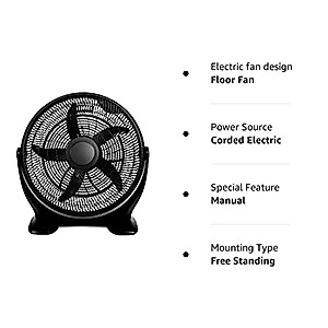 HealSmart 20 Inch 3-Speed Plastic Floor Fans Quiet for Home Commercial, Residential, and Greenhouse Use, Outdoor/Indoor, Black