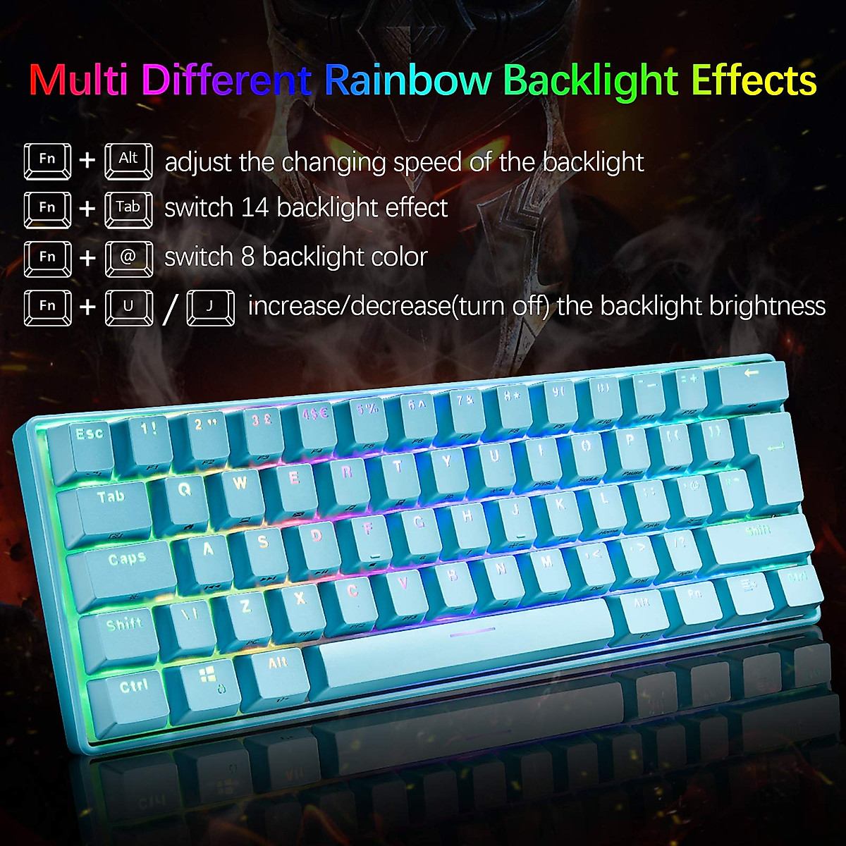 Mechanical Gaming Keyboard and Lightweight Honeycomb Mouse Combo with Rainbow RGB Backlit Full Anti-ghosting 61 Key Ergonomic Programmable Mice Wired USB for Laptop PC Gamer Typist(Blue/Blue Switch)