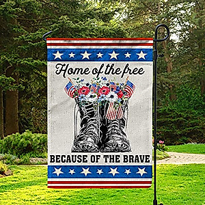 Artsy Woodsy 4th of July Independence Day Decorations God Bless America US Veteran American Soldier Fallen Hero Patriotic Military Burlap Garden Flag 12.5x18" Double-sided All Weather Yard Outdoor (03)