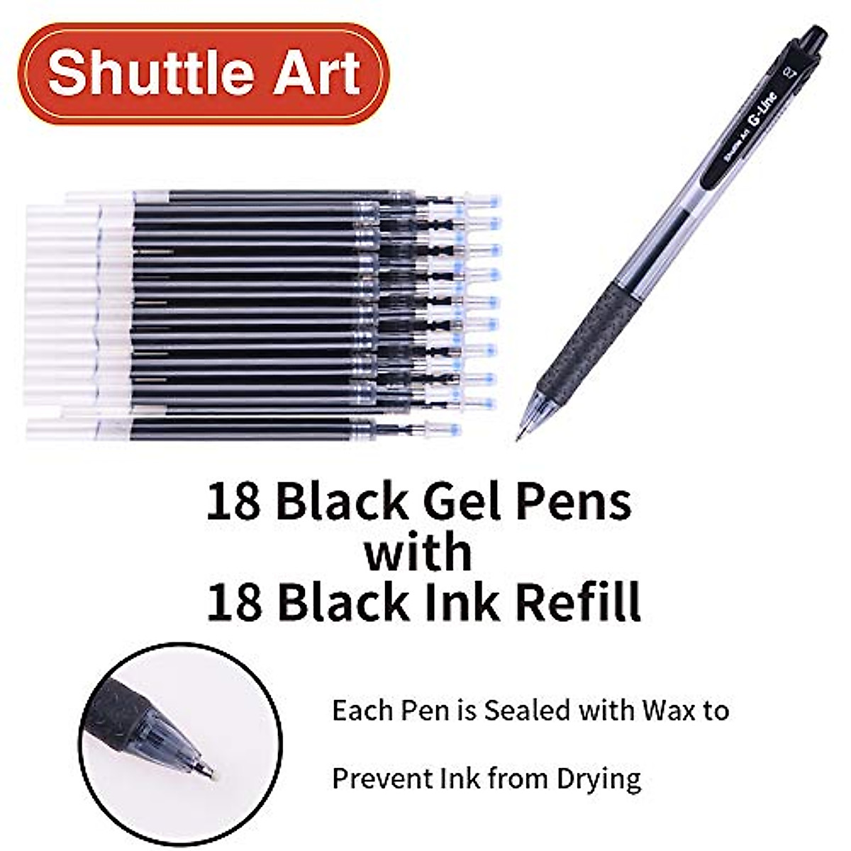 Shuttle Art Black Gel Pens, 36 Pack(18 Gel Pens with 18 Refills) Retractable Medium Point Rollerball Gel Ink Pens Smooth Writing with Comfortable Grip