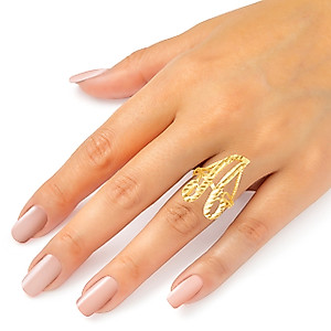 Floreo 10k Yellow Gold Extra Large Cursive Personalized Alphabet Character Initial Ring, Letter A, Ring Size 9