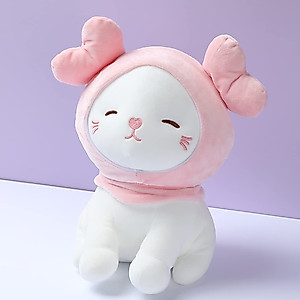 MINISO 11" Cat Plush Kawaii Stuffed Animal Pillow, Cute Soft Body Pillow with Double Heart Hat, Big Plush Toy for Valentine's Day Gift
