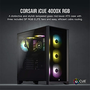 Corsair iCUE 4000X RGB Mid-Tower ATX PC Case - BlackCorsair iCUE H100i Elite Capellix Liquid CPU Cooler