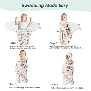 Organic Muslin Swaddle Blankets,100% Cotton Ultra Soft Newborn Adjustable Sleep Sack Wrap, Baby Receiving Blanket for Boys and Girls,3 Pack Swaddle and Hat Set,0-6 Months
